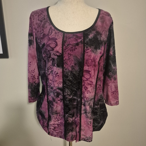dressbarn | Tops | Dressbarn Pink And Black Graphic 34 Sleeve Blouse ...